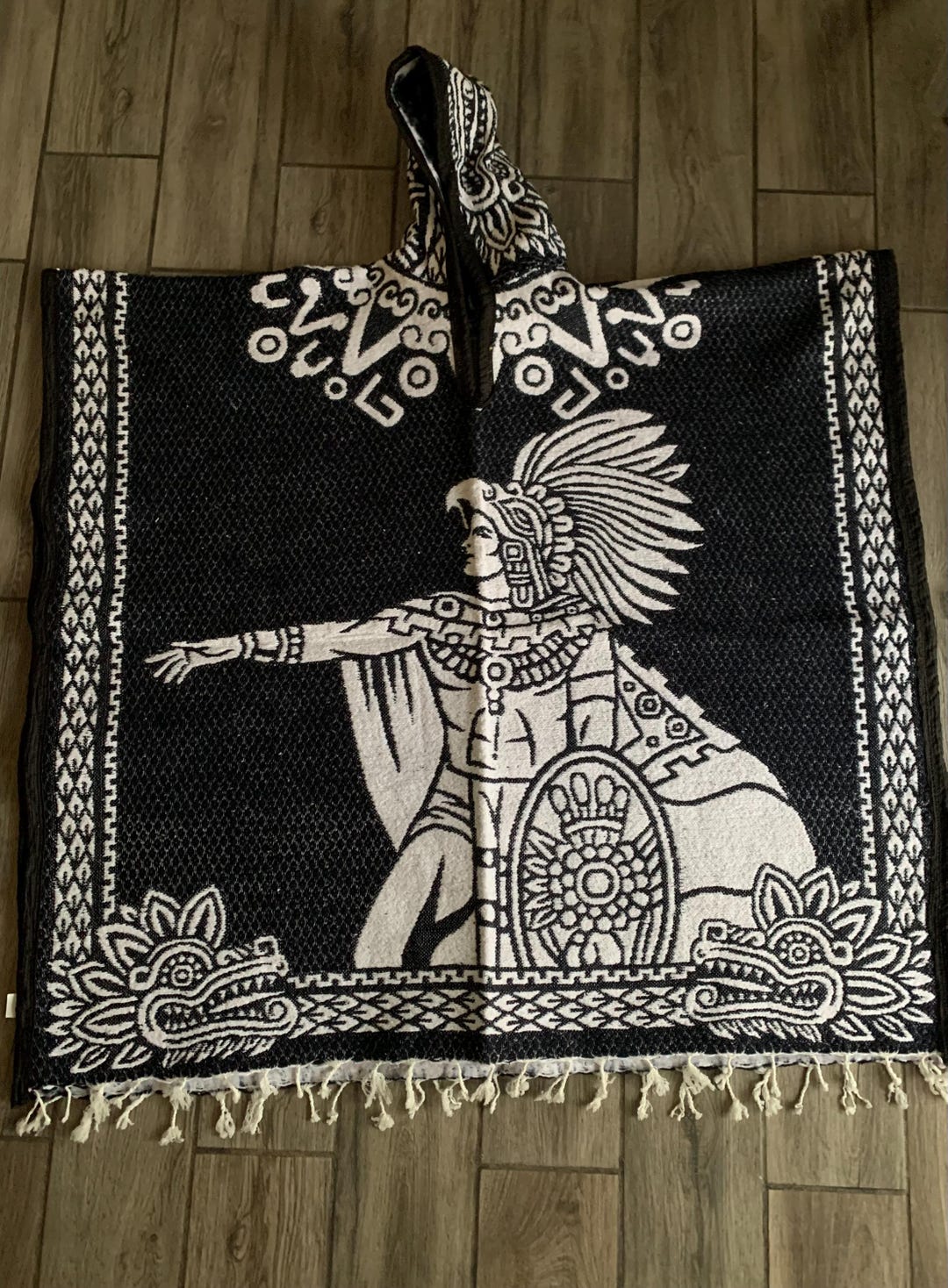 Mexican AZTEC CALENDAR. Double Sided Reversible Mexico PONCHO Gaban ...