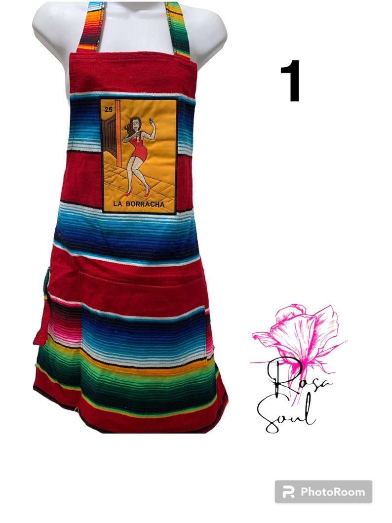 Mexican Loteria Apron Mandil La Borracha Loteria Apron Cooking Sarape ...