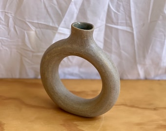 Handmade Gray Ceramic Donut Vase, Circular Vase, 5 Inches High, Wheel ...