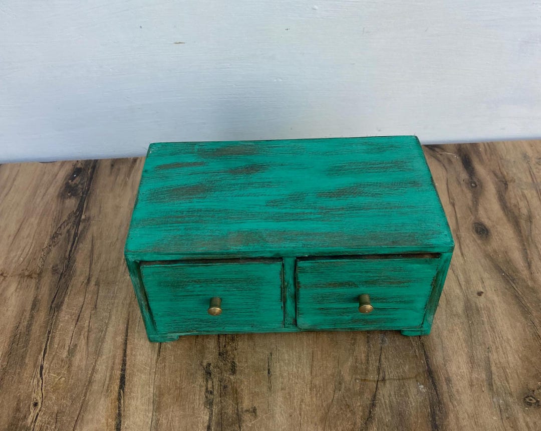 Handmade Rustic Green Finish Wood Desk Organizer With 2 Drawers Mini ...