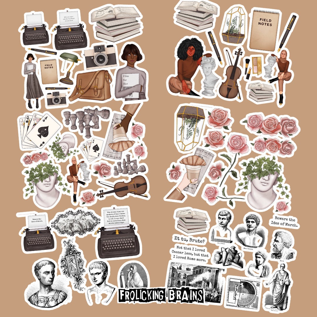 Light Academia Characters and Deco Die Cuts Hand Cut Sticker Kit for ...