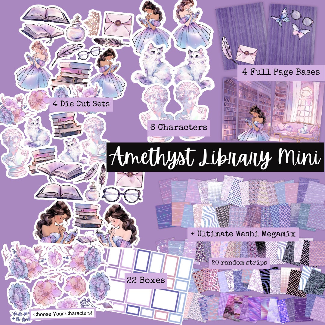 Amethyst Library Mini Bundle, Hand Cut Stickers for Planner and Journal ...