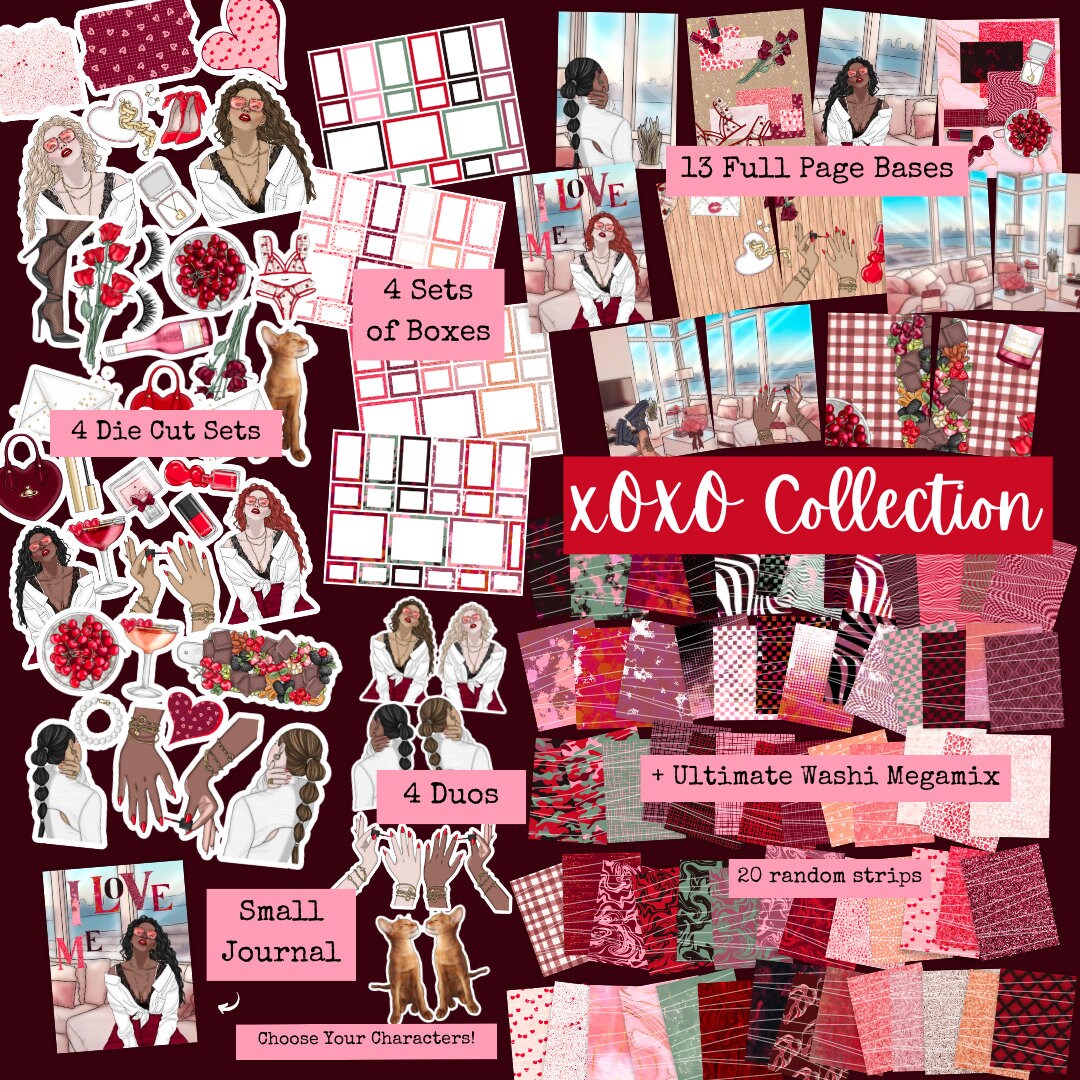 XOXO Art Double Page Scenes Full Page Base Sticker for Planner and ...