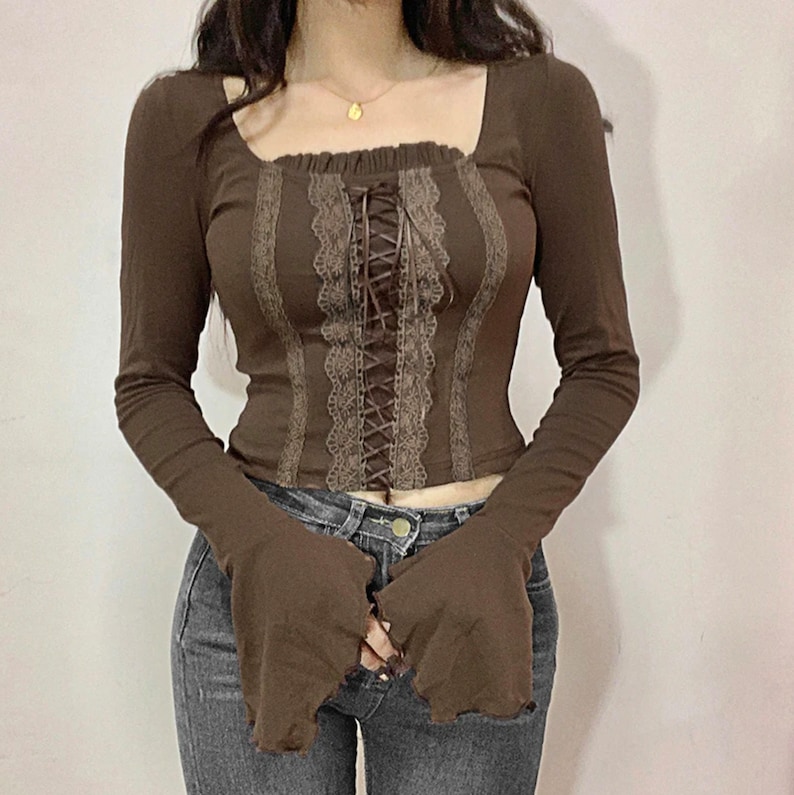 Y2K Tops Women Cute Grunge Stitching Knitwear Smock Vintage - Etsy