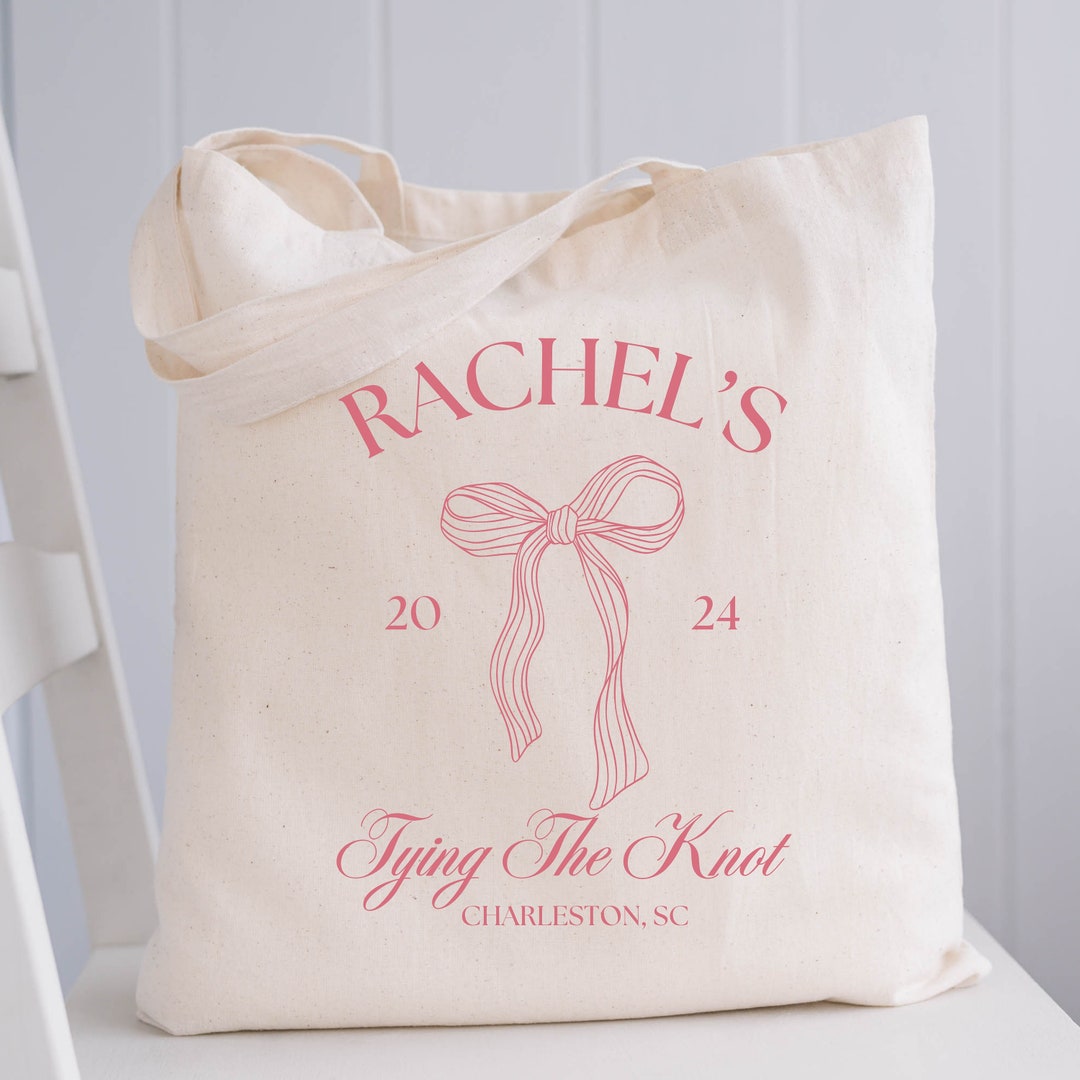 Coquette Bachelorette Totes, Custom She's Tying the Knot Bridal Party ...