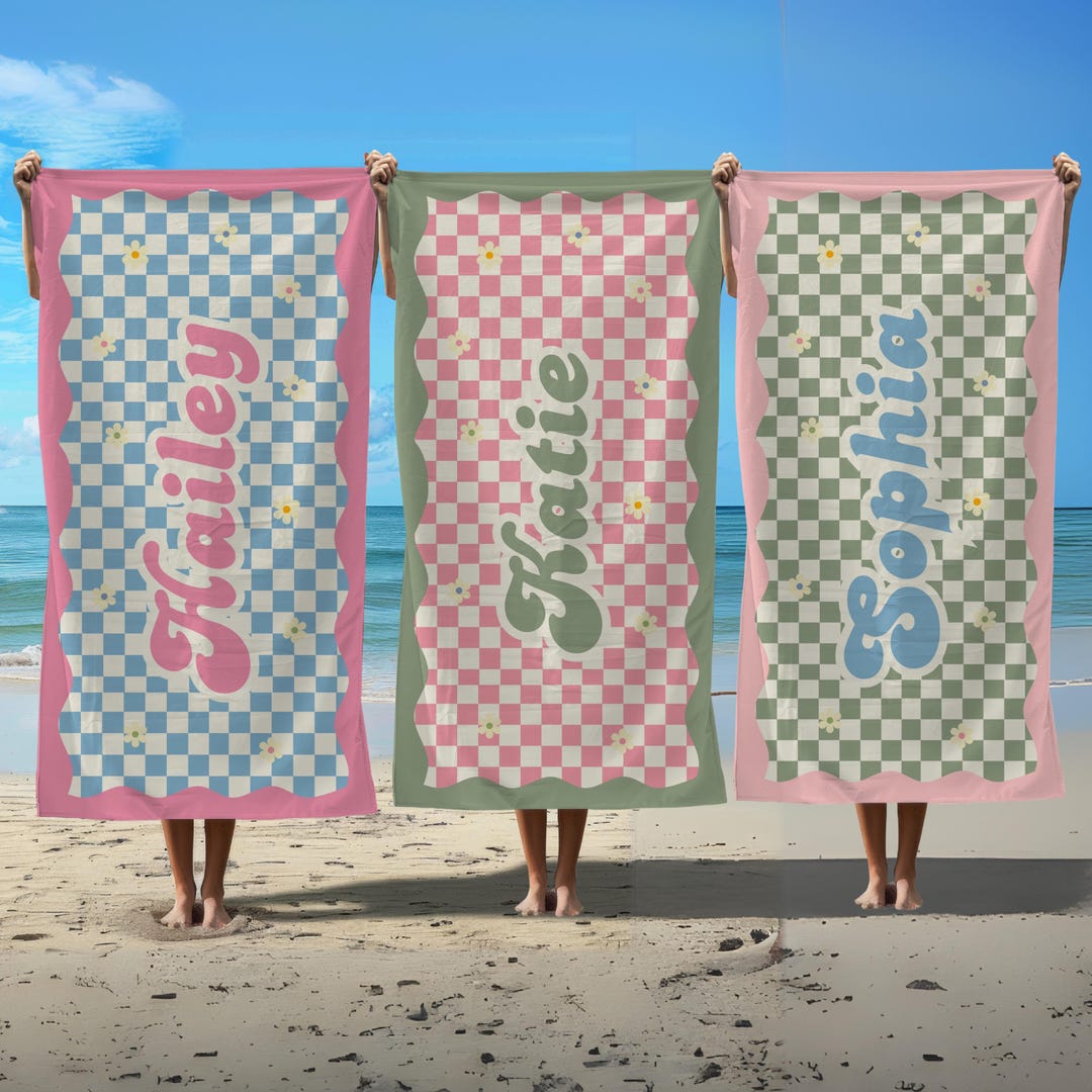 Custom Retro Beach Towel With Name Personalized Bachelorette Towel ...