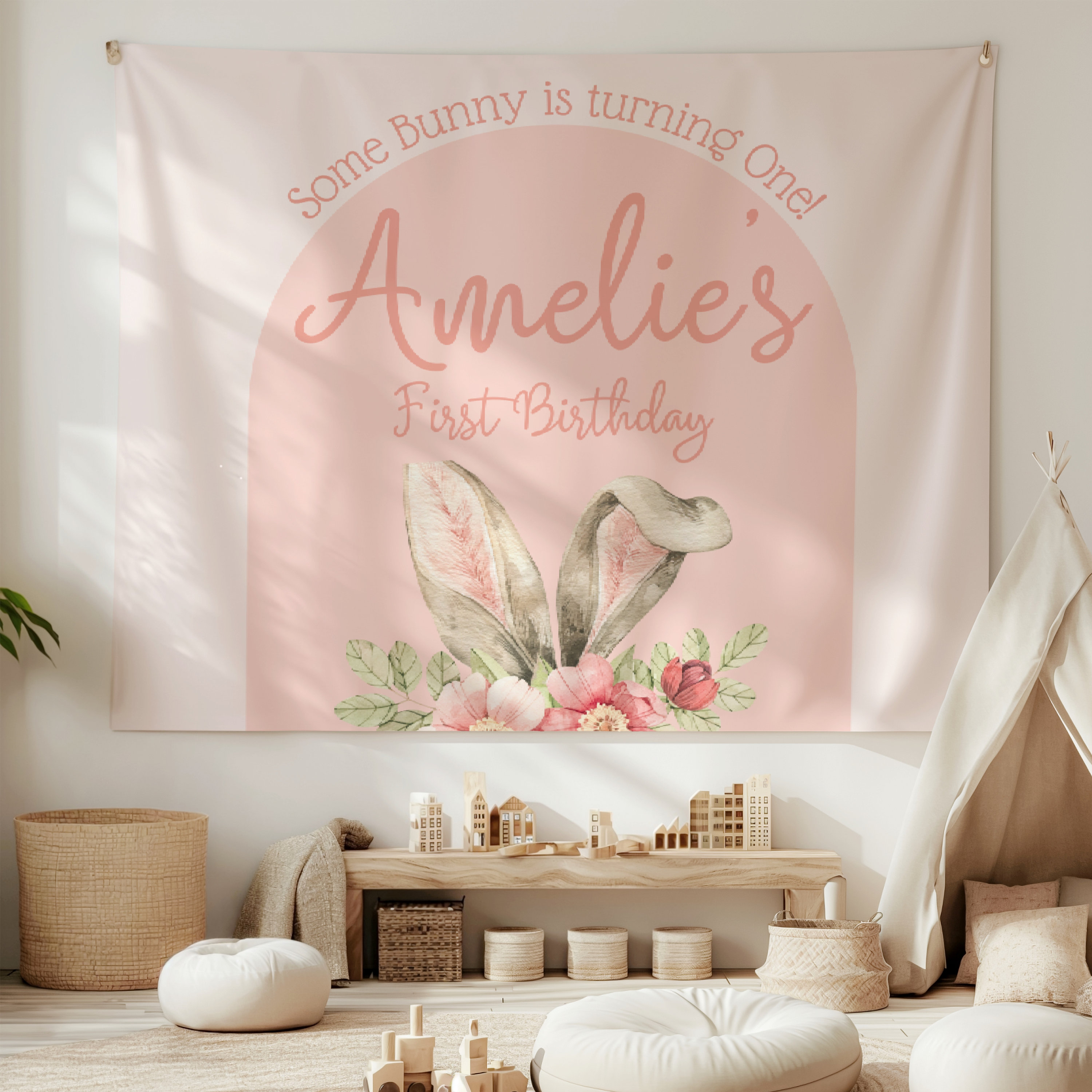 Bunny 1st Birthday Banner, Some Bunny is Turning One Welcome Sign ...