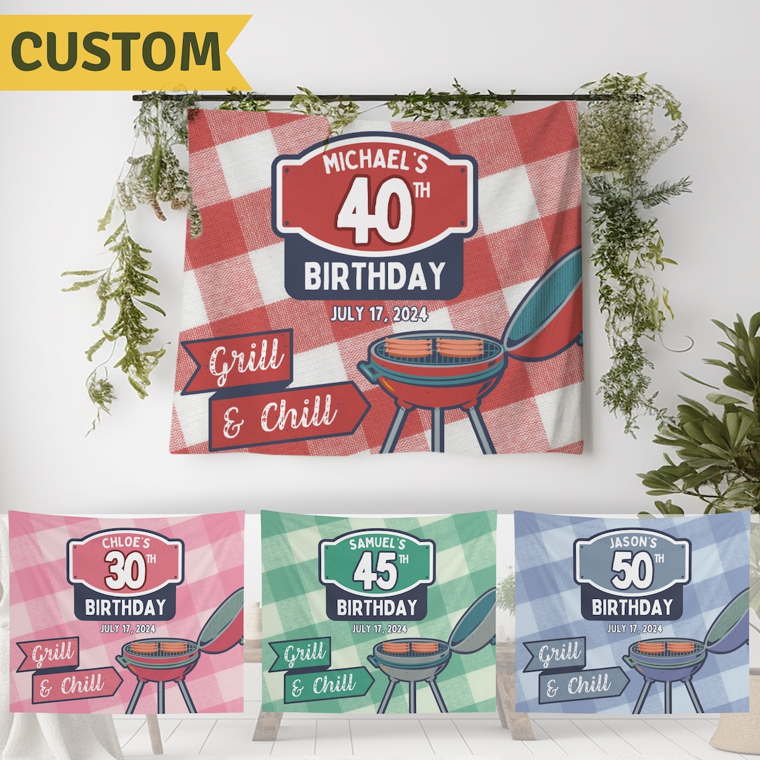 BBQ Birthday Banner, Custom Barbecue Party Decor, Barbecue Birthday ...