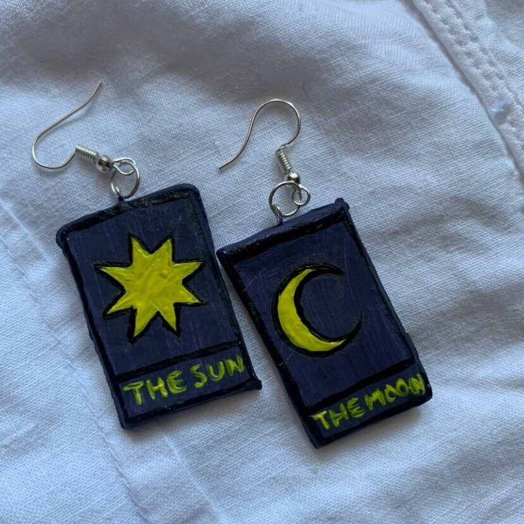 Handmade Clay Purple Sun and Moon Tarot Card Earrings, the Sun Earrings ...