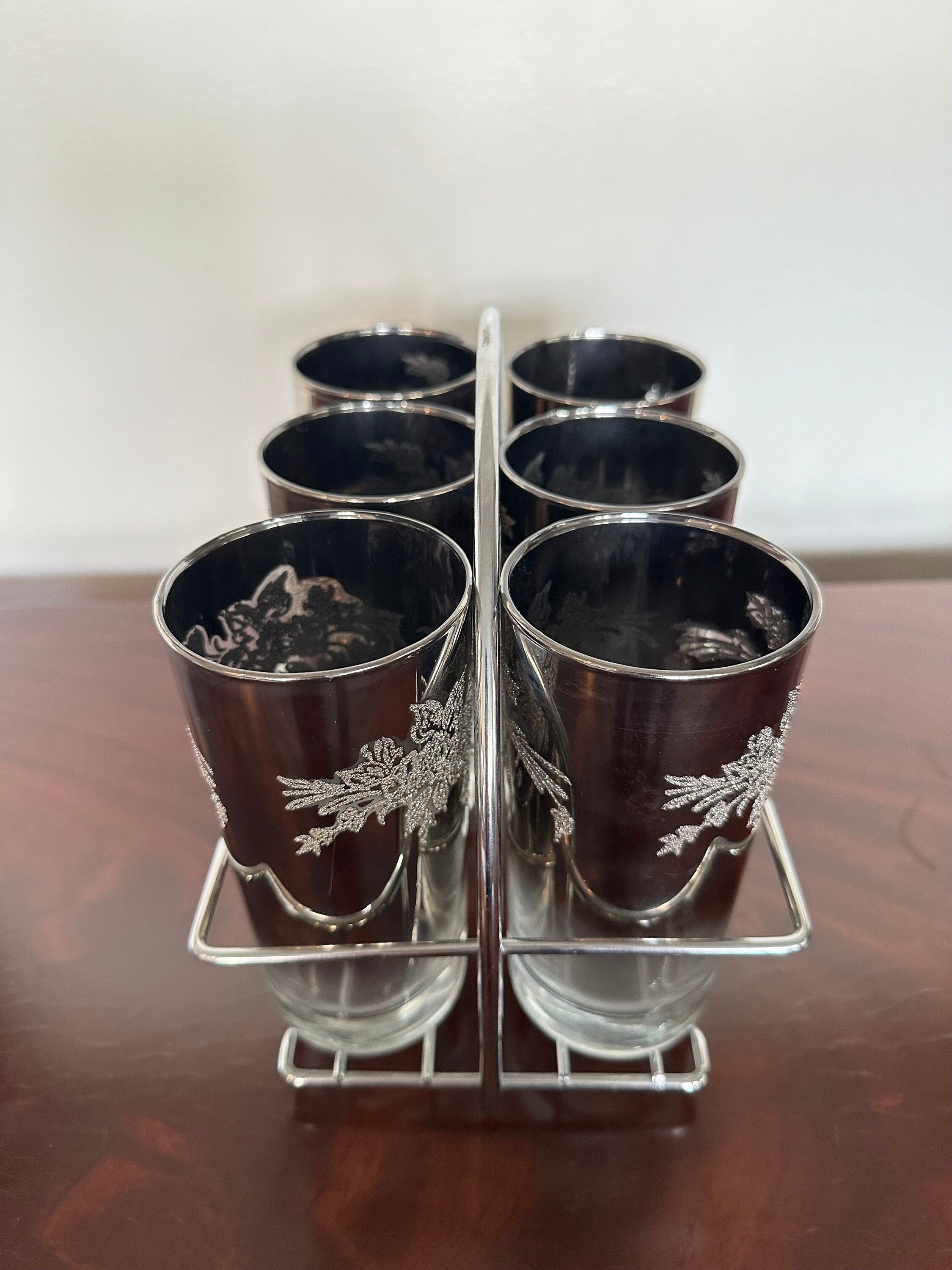 MCM Vitreon Queen’s Lusterware Set of 6 Highball Ombré Silver Glass ...