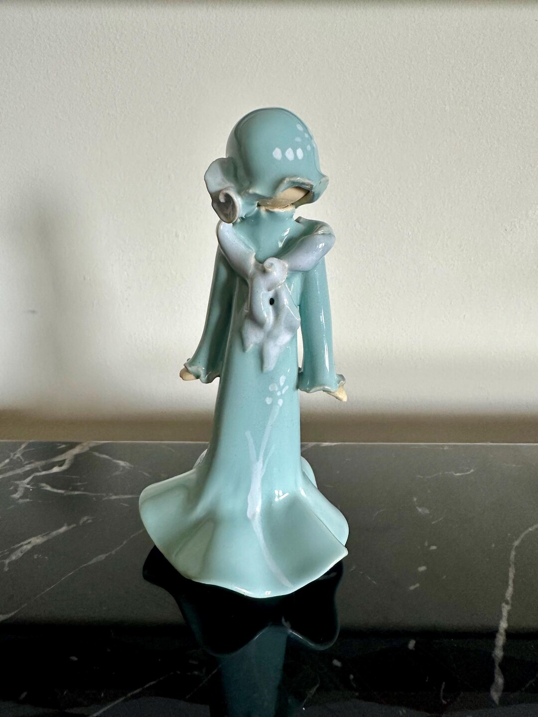Rare Louise Auger Handmade Ceramic Figurine Blue Glazed Lady in Bonnet ...