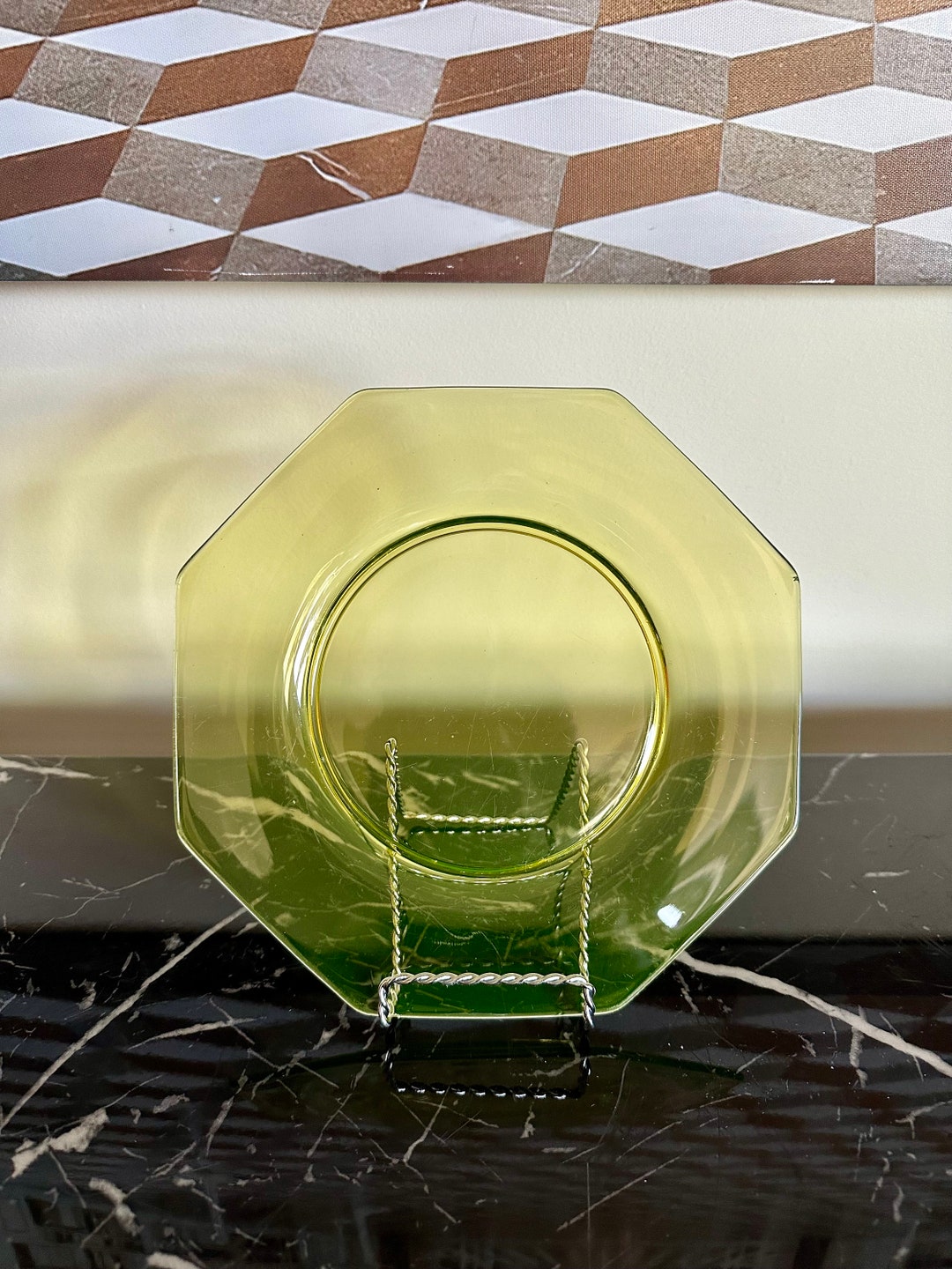 Vaseline Glass Uranium Octagon 8” Plate UV Sensitive Art Deco - Etsy