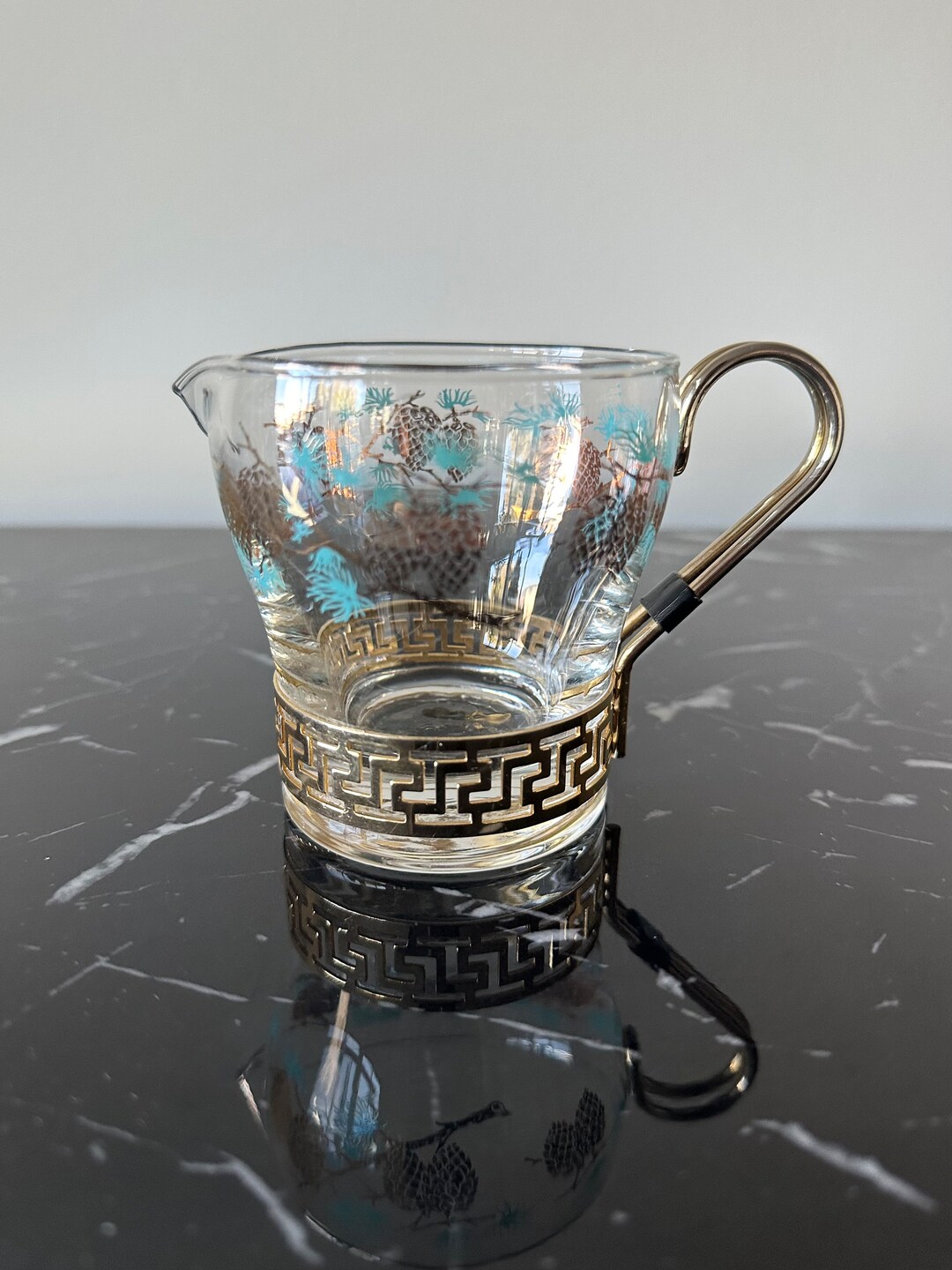 Vintage Libbey Creamer David Douglas Designed Turquoise Gold Glass ...