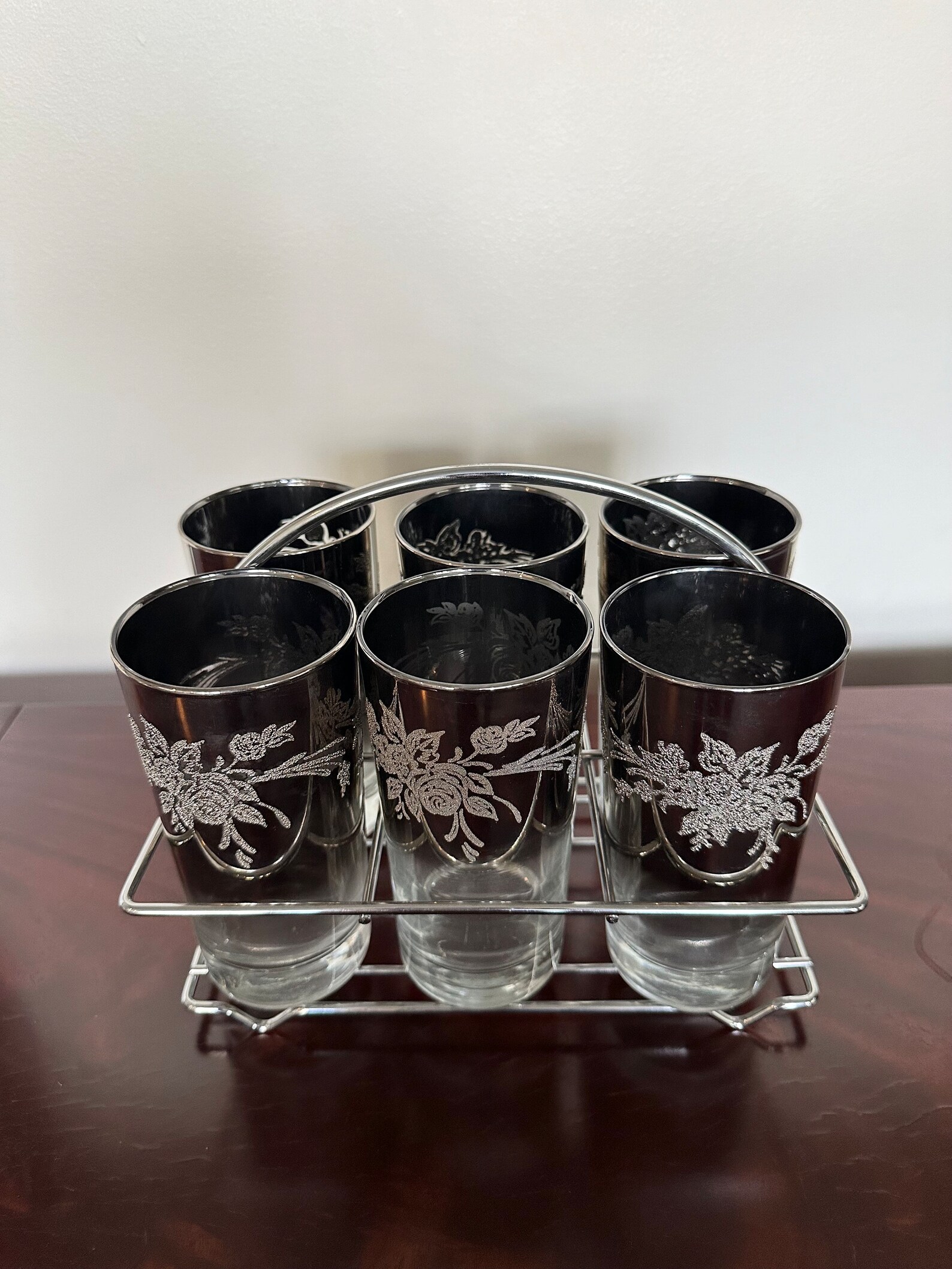 MCM Vitreon Queen’s Lusterware Set of 6 Highball Ombré Silver Glass ...