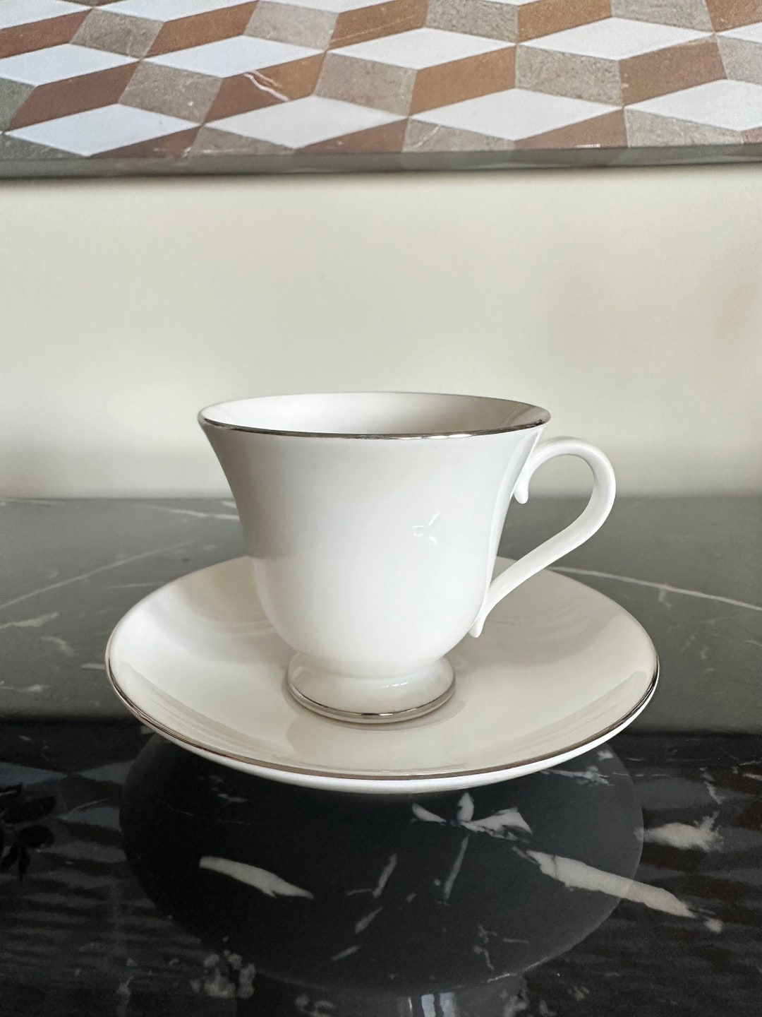Wedgwood Signet Platinum Bone China Teacup & Saucer Pair Victoria Shape ...
