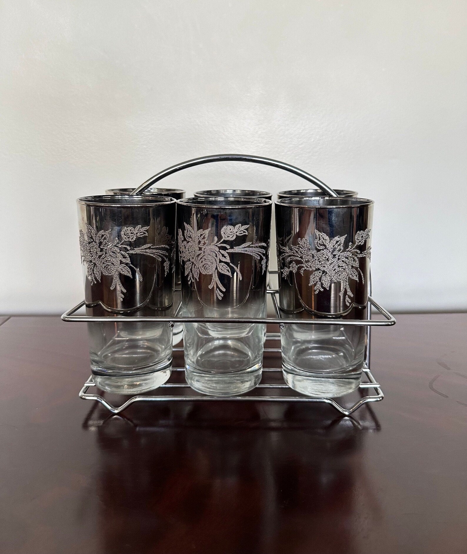 MCM Vitreon Queen’s Lusterware Set of 6 Highball Ombré Silver Glass ...