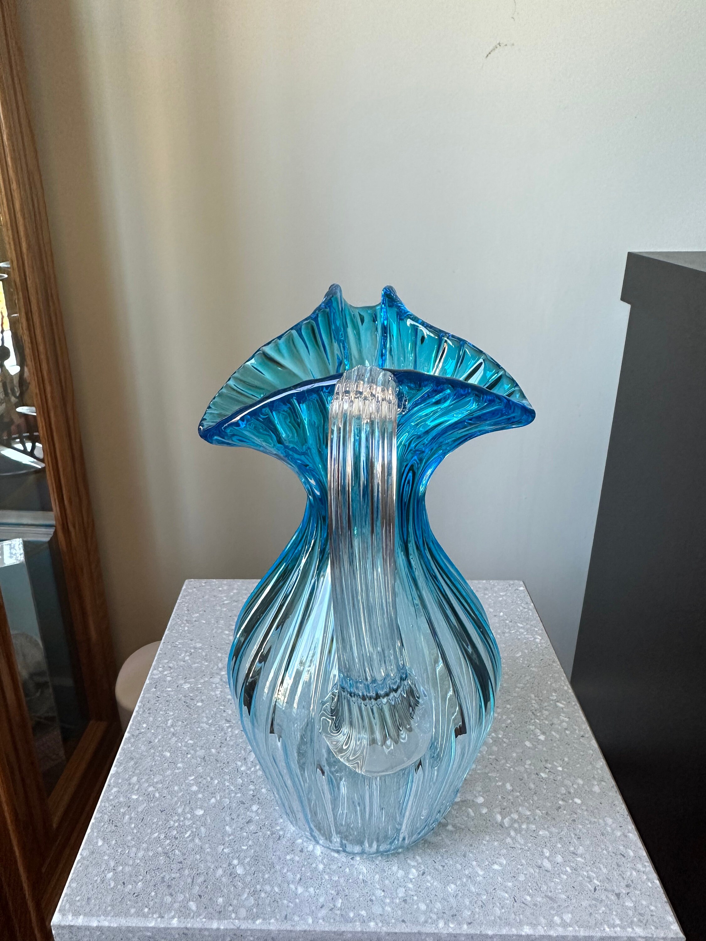 Vintage Clear Fade Blue Glass Jug Pitcher Hand Blown Murano Style ...