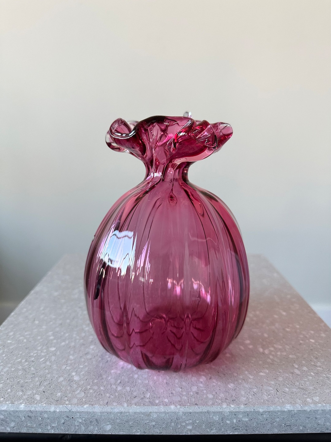 Cranberry Glass Ruffled Sack Vase Vintage Mid-century Modern Art Glass ...