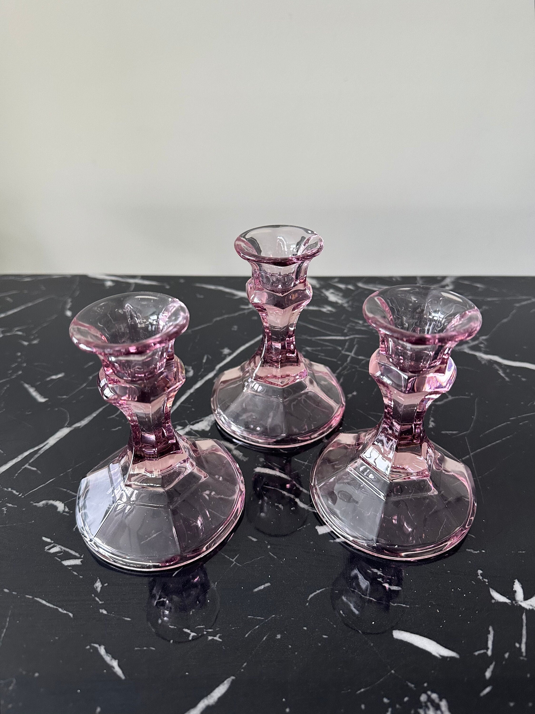 Vintage Glass Light Purple Amethyst Candlestick Holder Set of 5 Rare ...