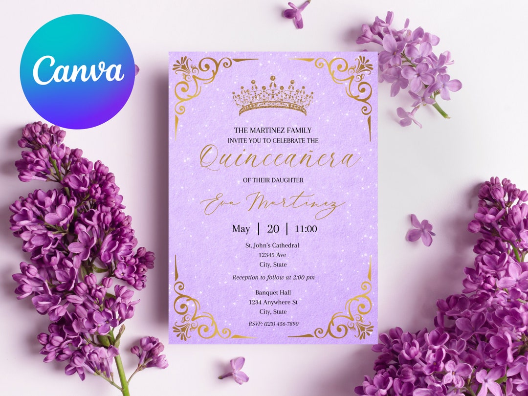 Lavender Quinceañera Invitations: Editable Template (digital Download ...