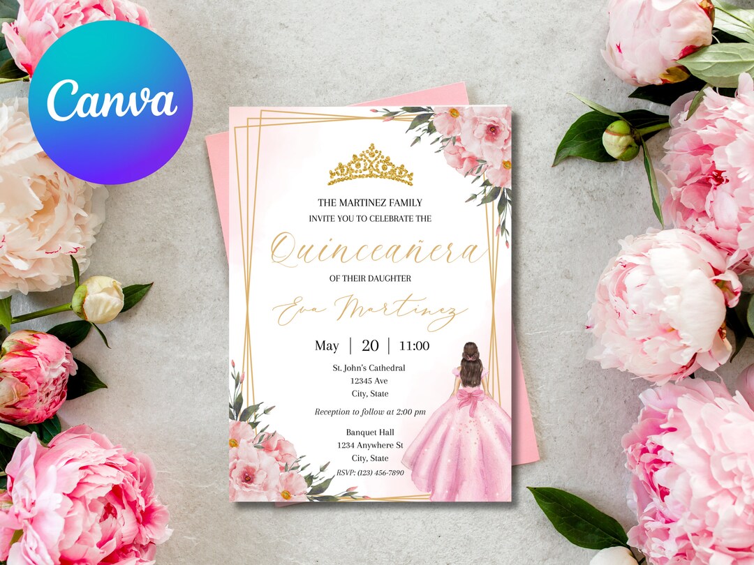 Blush Pink Quinceañera Invitation, Editable Quince Invitation, Pink ...