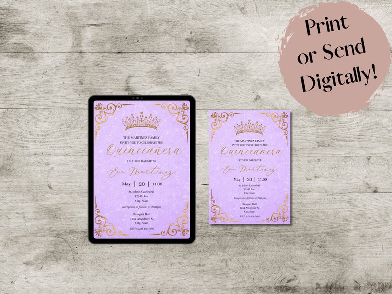 Lavender Quinceañera Invitations, Editable Template, Quince Invitations ...