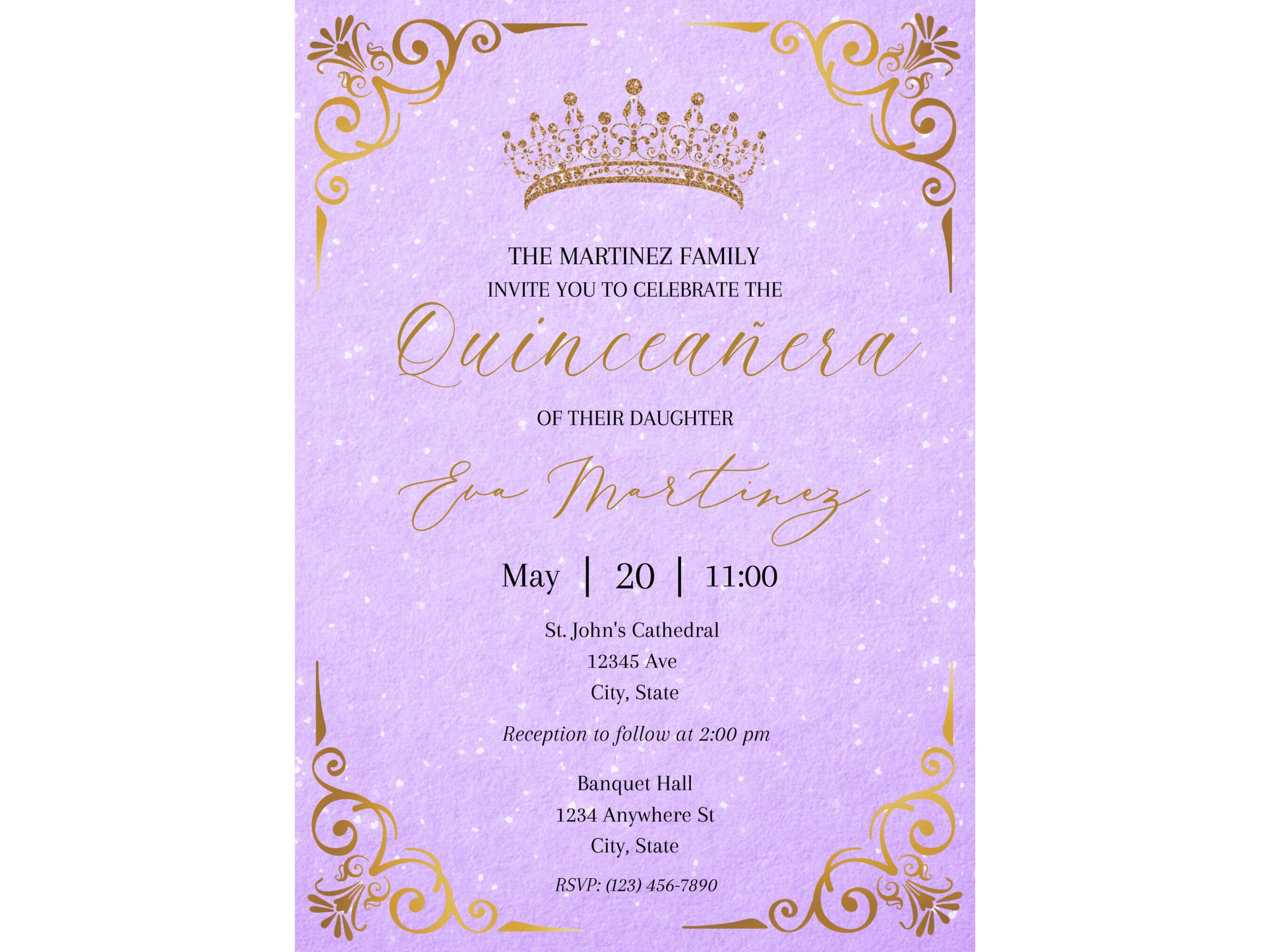 Lavender Quinceañera Invitations, Editable Template, Quince Invitations ...