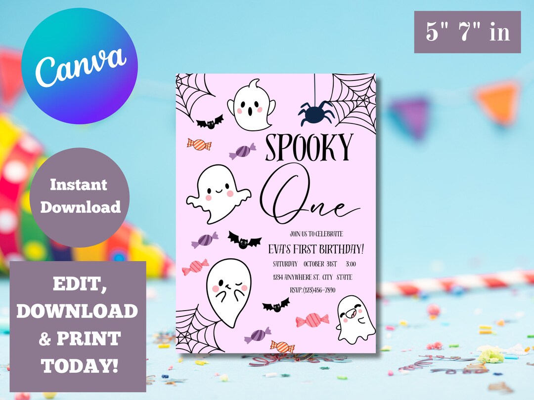 Invitación de cumpleaños Spooky One, plantilla editable, fiesta ...