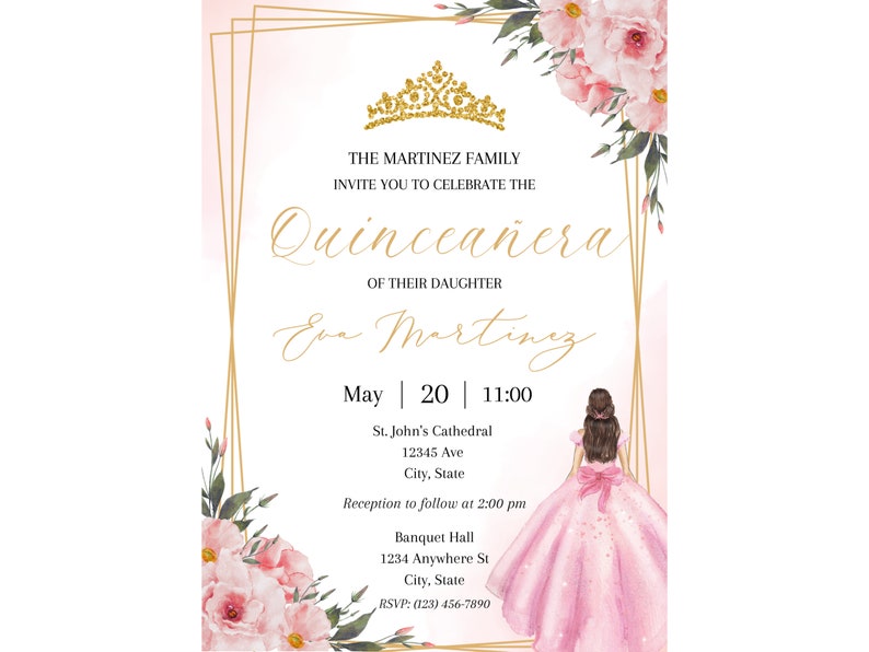 Blush Pink Quinceañera Invitation, Editable Quince Invitation, Pink ...