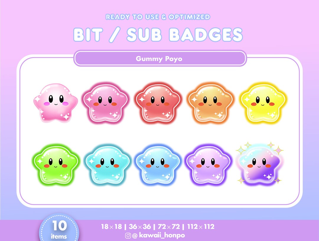 Kawaii Gummy Poyo Sub Bit Badges Twitch Youtube Discord Streamer Badge ...