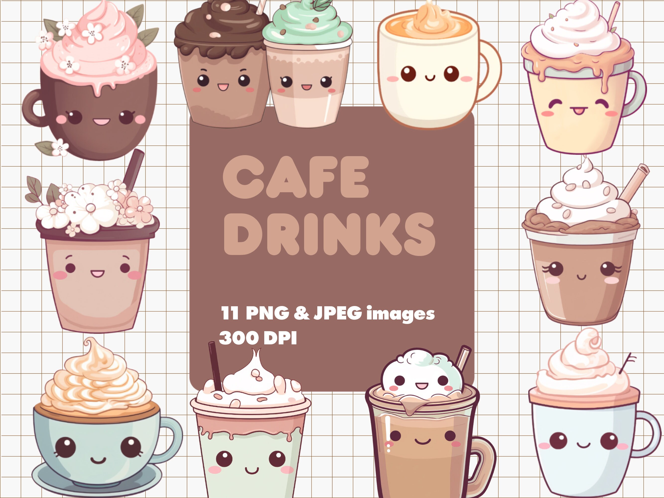 Cute Cafe Drinks Kawaii Milk Latte Espresso Frappe Cappuccino Foam ...