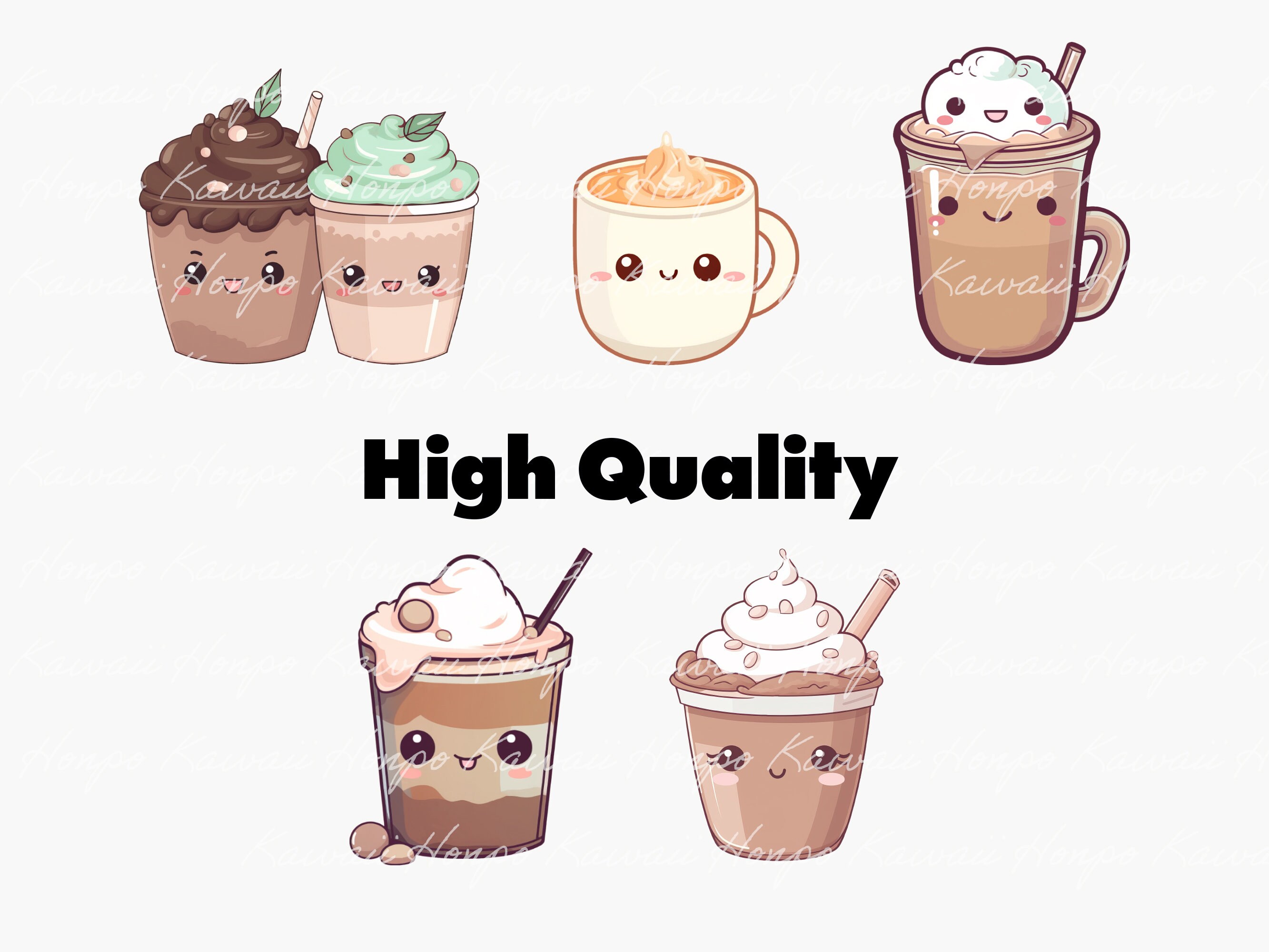 Cute Cafe Drinks Kawaii Milk Latte Espresso Frappe Cappuccino Foam ...