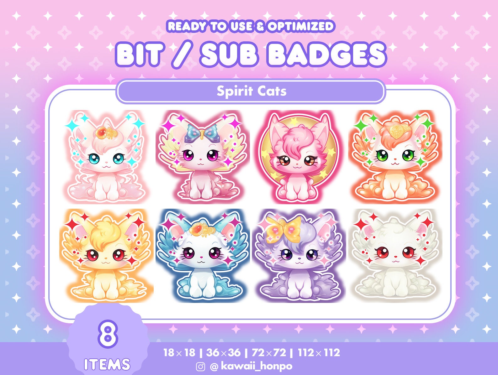 Spirit Cats Sub Bit Badges Twitch Youtube Discord Streamer Badge Cute ...