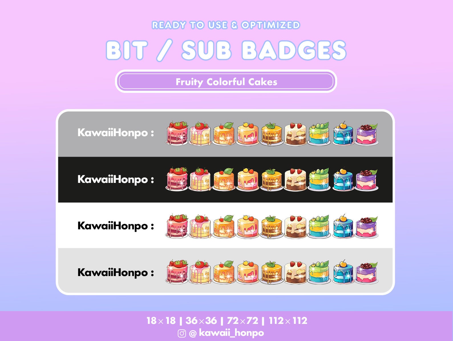 Fruity Colorful Cakes Sub Bit Badges | Twitch Youtube Discord Streamer ...