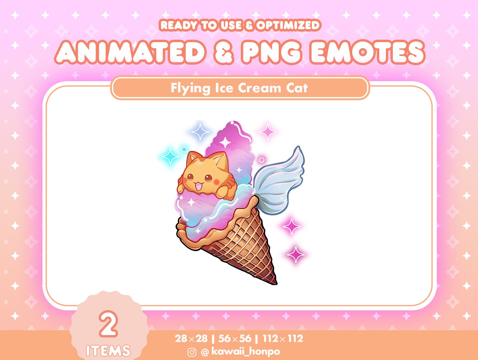 Flying Ice Cream Cat Animated Emote Twitch Youtube Discord Streamer ...