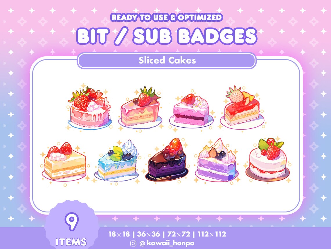 Sliced Cakes Sub Bit Badges Twitch Youtube Discord Streamer Badge Cute ...