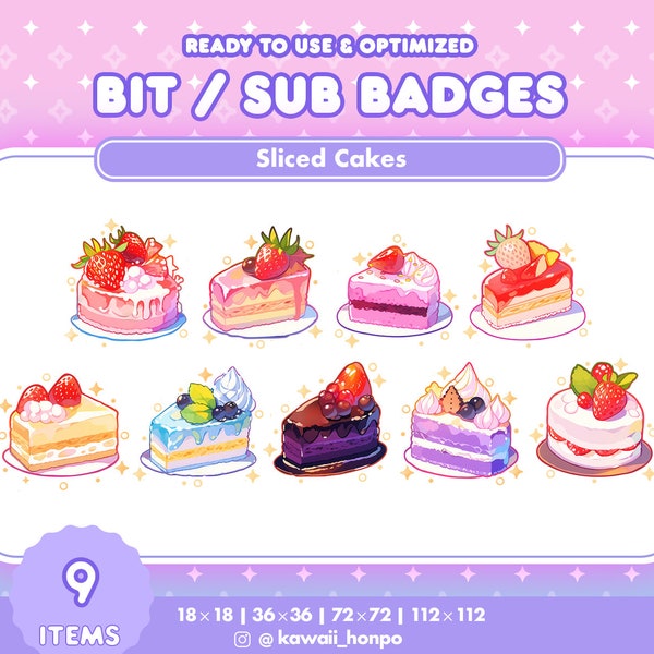 Sliced Cakes Sub Bit Badges Twitch Youtube Discord Streamer Badge Cute ...