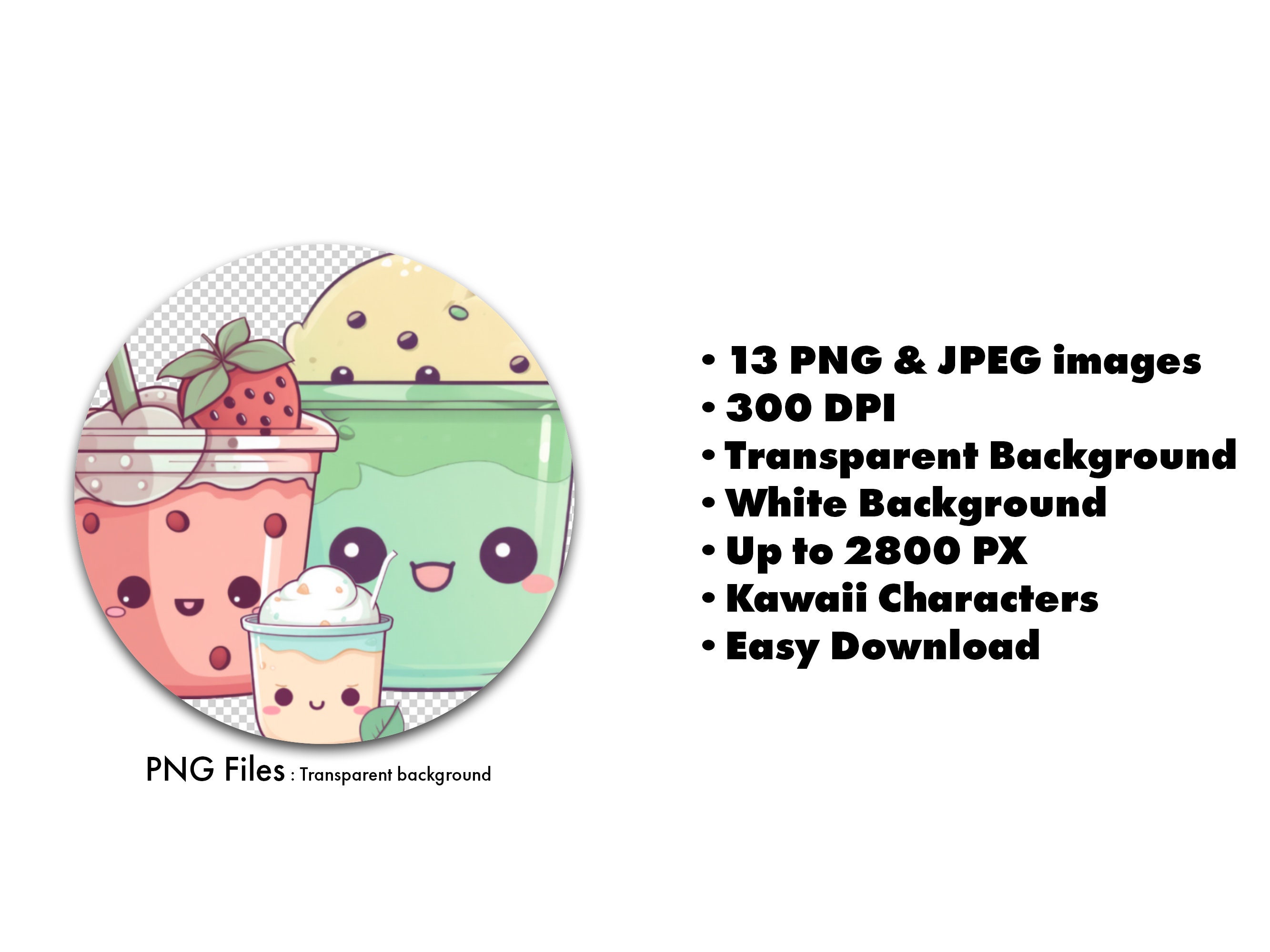 Cute Boba Drinks Kawaii Tapioca Pearl Milk Tea Characters Sweet Dessert ...