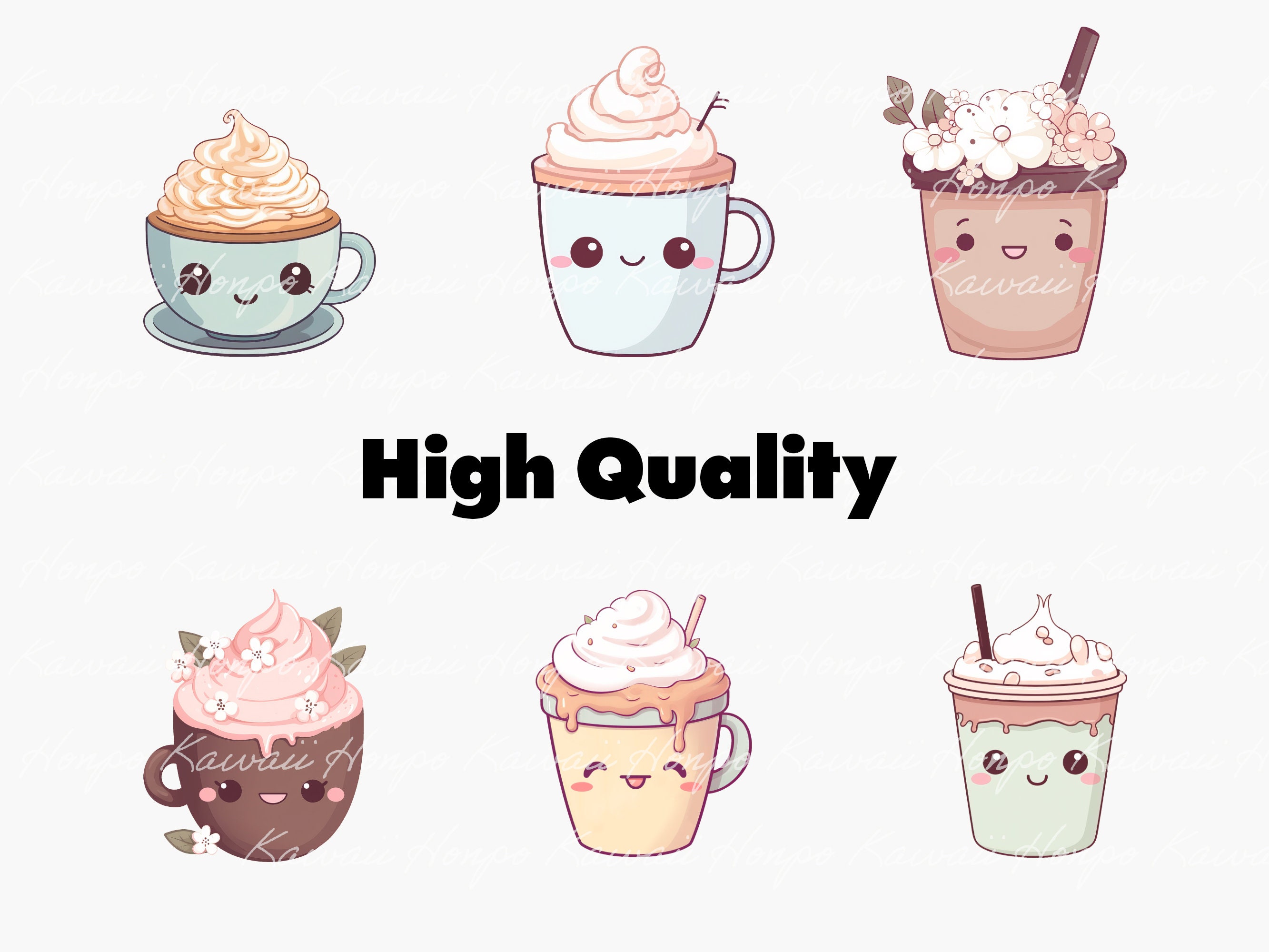 Cute Cafe Drinks Kawaii Milk Latte Espresso Frappe Cappuccino Foam ...