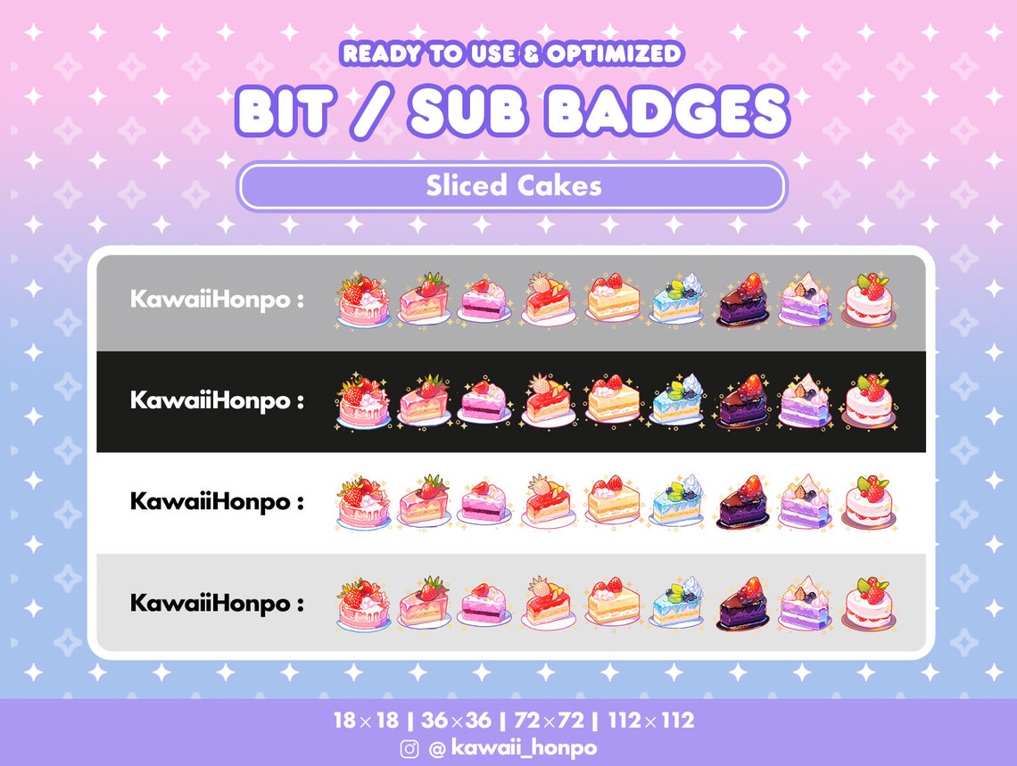 Sliced Cakes Sub Bit Badges Twitch Youtube Discord Streamer Badge Cute ...