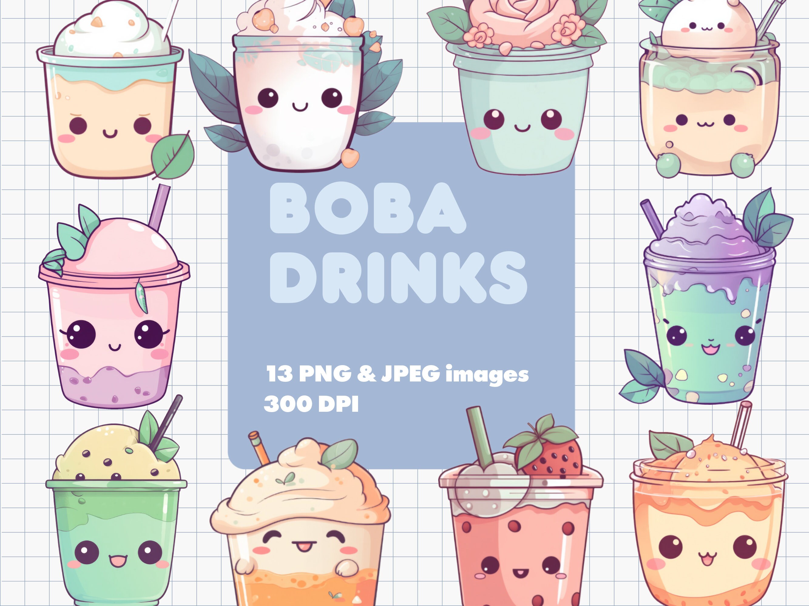 Cute Boba Drinks Kawaii Tapioca Pearl Milk Tea Characters Sweet Dessert ...