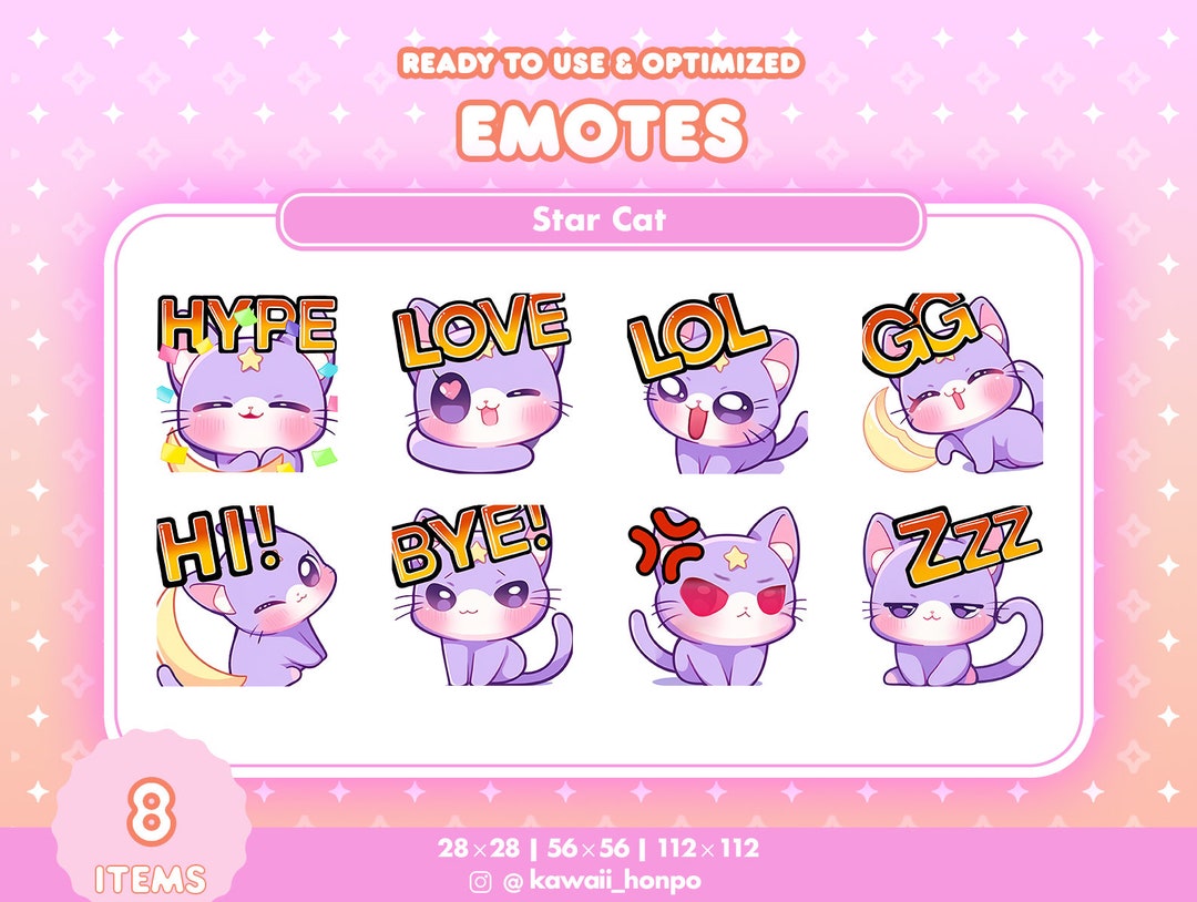 Star Cat Emotes | Twitch Youtube Discord Streamer Emotes | Kawaii Cute ...