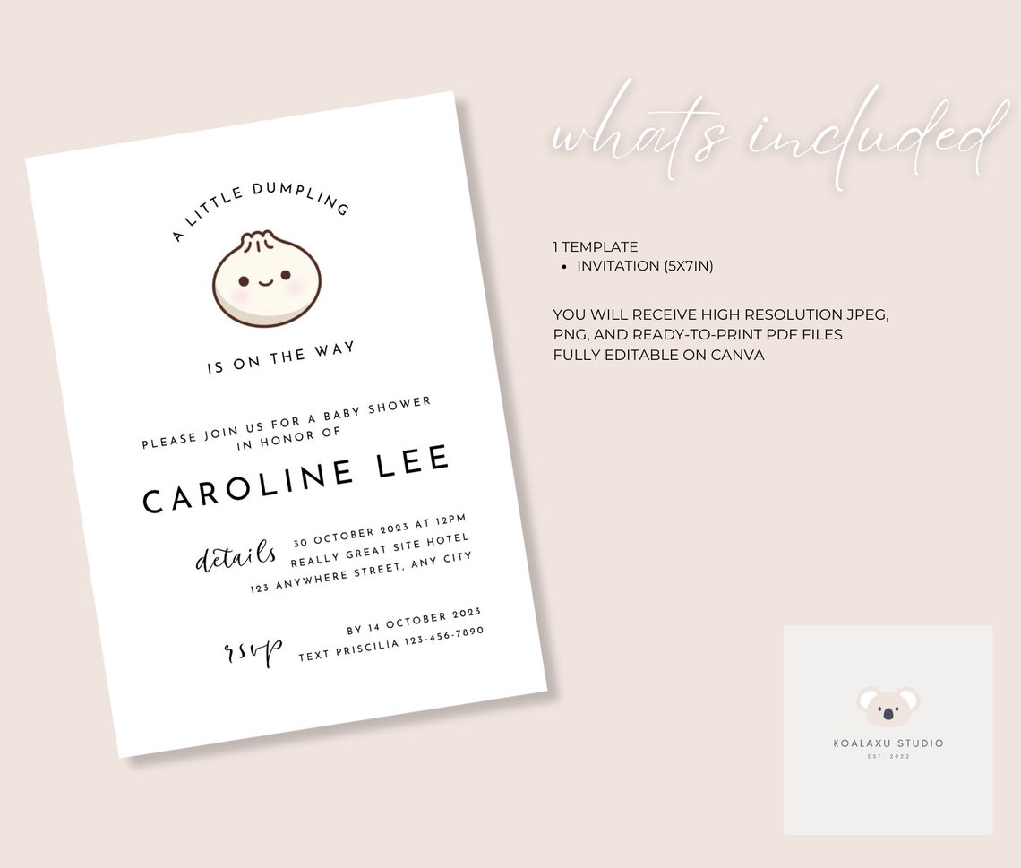 Dumpling Theme Baby Shower Invitation Template, Little Dumpling is on ...