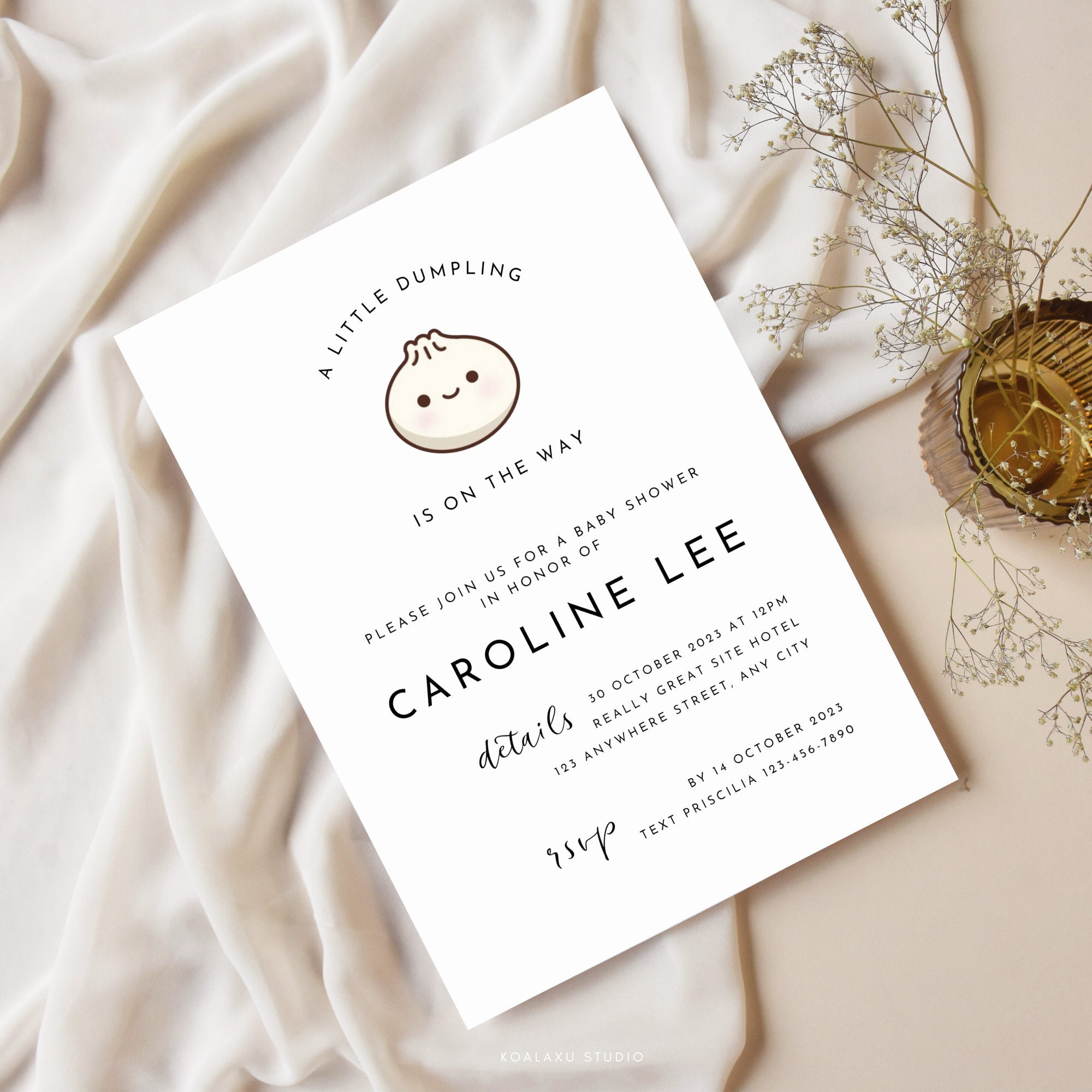 Dumpling Theme Baby Shower Invitation Template, Little Dumpling is on ...