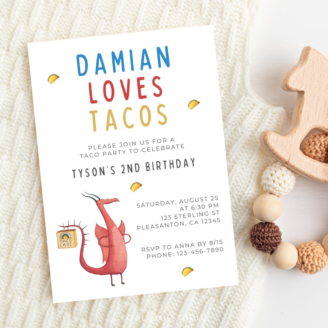 Dragons Love Tacos Birthday Party Invitation, Taco Party, Toddler ...
