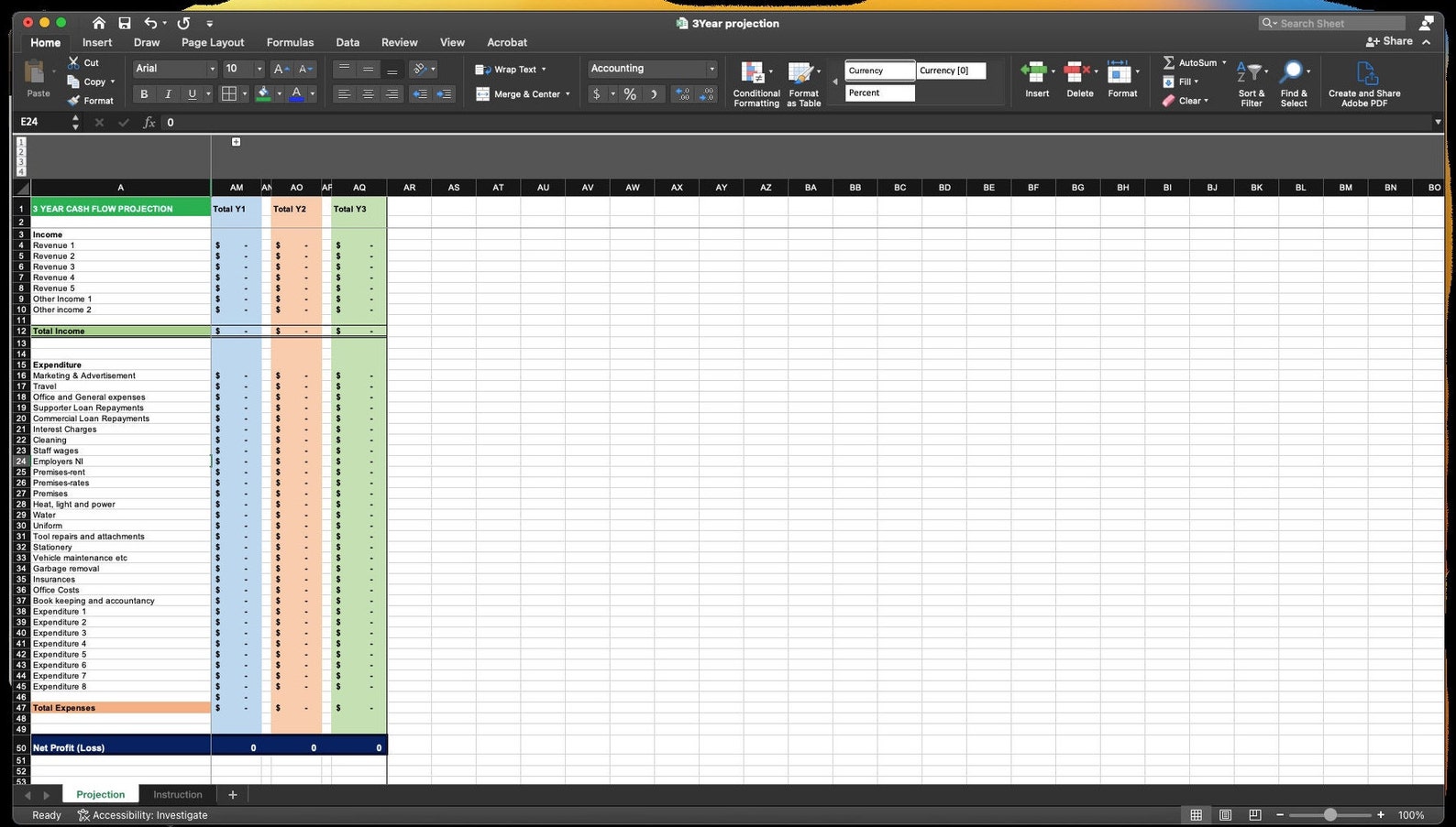 3 Year Full Finance Projection Template, Excel Spreadsheet (small ...