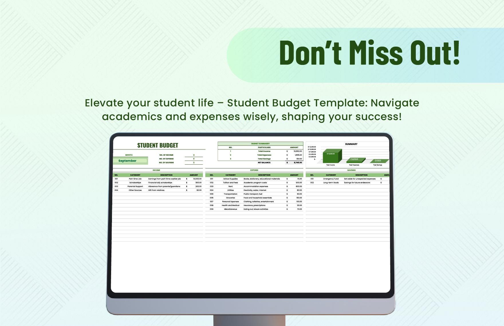 Student Budget Tracker - Excel Template - Etsy
