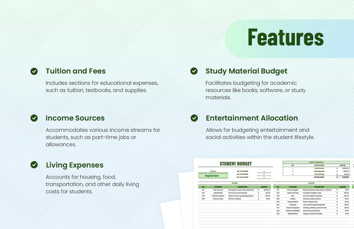 Student Budget Tracker - Excel Template - Etsy