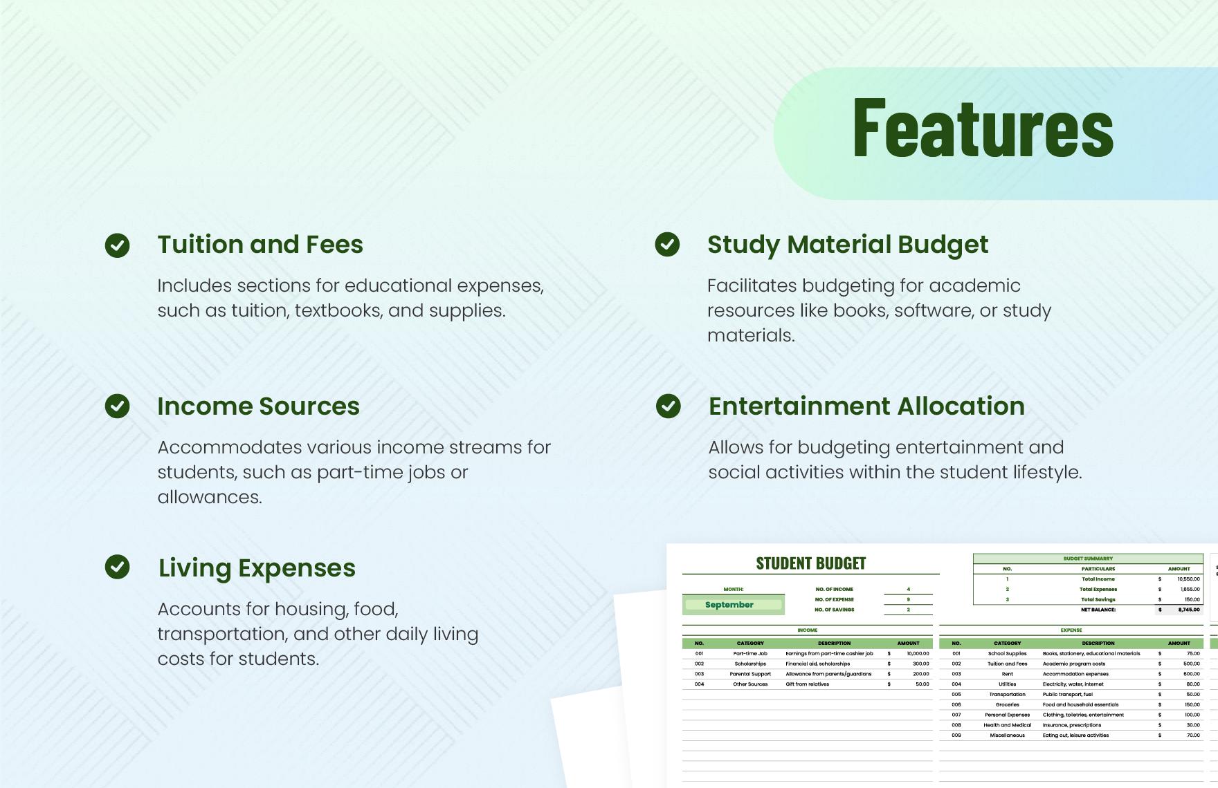 Student Budget Tracker - Excel Template - Etsy