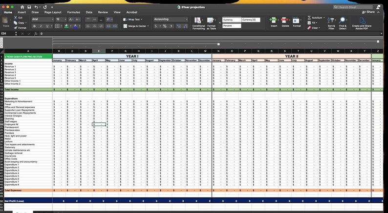 3 Year Full Finance Projection Template, Excel Spreadsheet (small ...